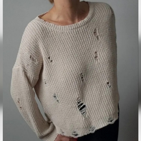 Timing | Sweaters | New Timing Womens Ivory Narural Distressed Knit ...